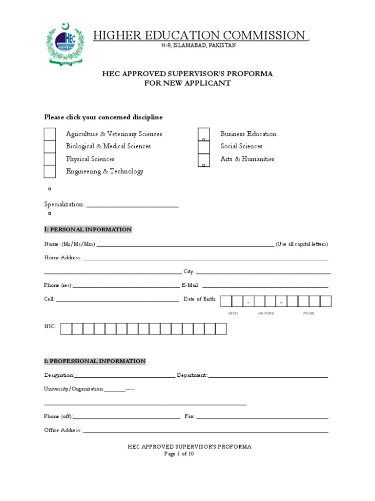 HEC Approved Supervisor Application Form | PDF | Doctor Of Philosophy ...