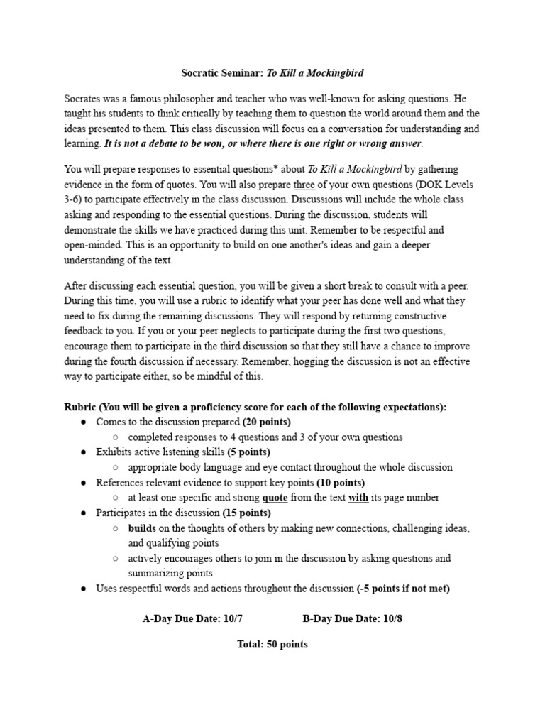 Hadley Bushman - Class Discussion_ To Kill a Mockingbird | PDF