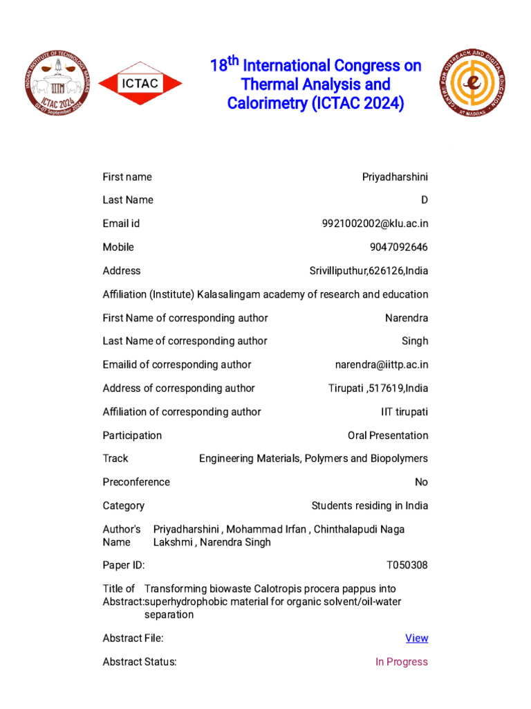 18th International Congress On Thermal Analysis and Calorimetry - BR - (ICTAC 2024) | PDF