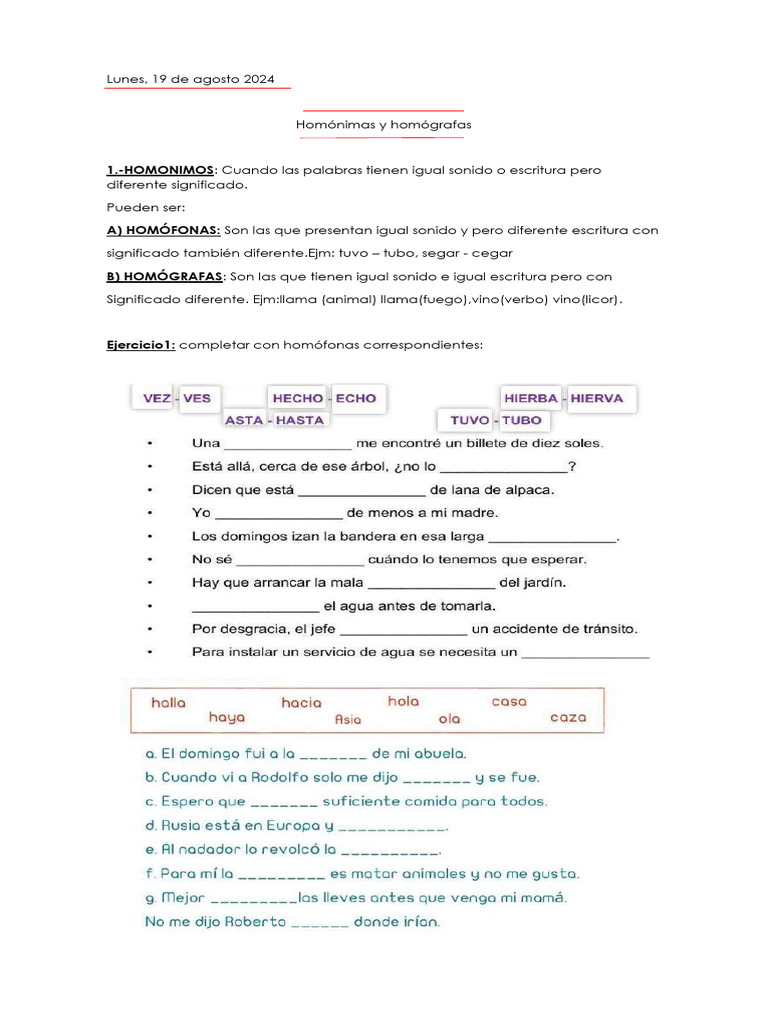4o Bach. Homografas y Homofonas | PDF