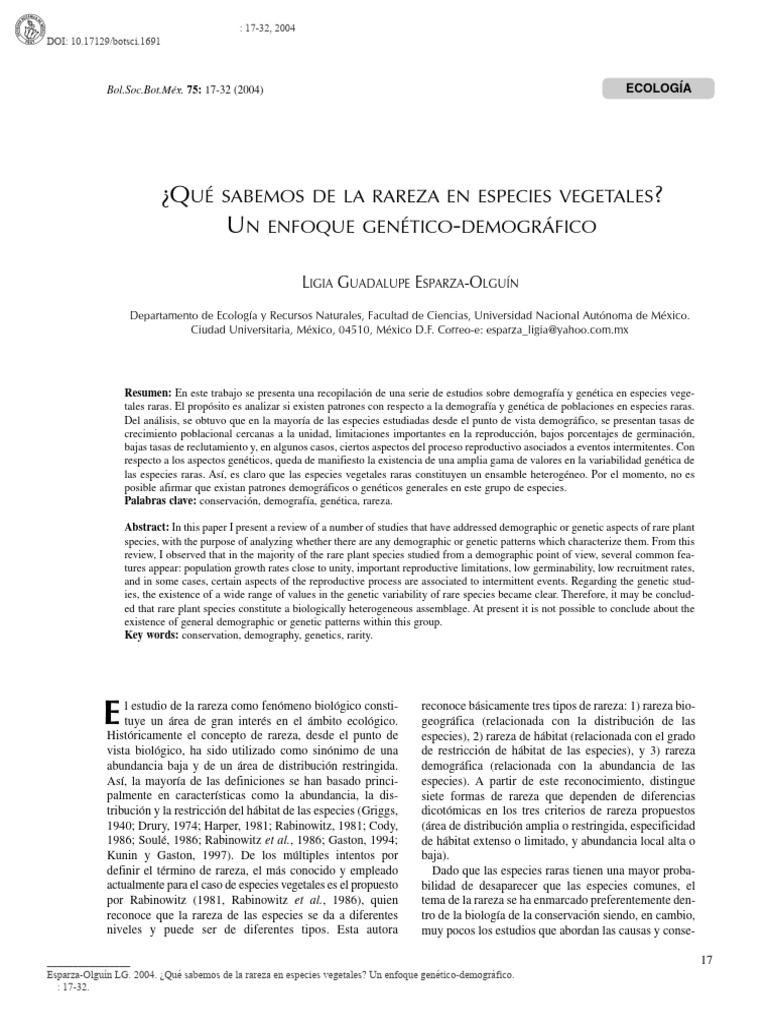 ¿Qué Sabemos de La Rareza en Especies Vegetales? Un Enfoque Genético ... ¿Qué Sabemos de La Rareza en Especies Vegetales? Un Enfoque Genético ...