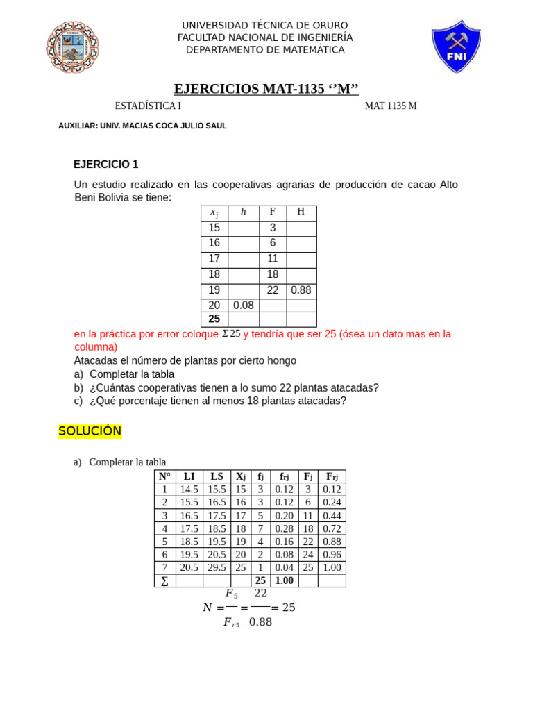 EJERCICIOS MAT-1135 ¨M¨ | PDF