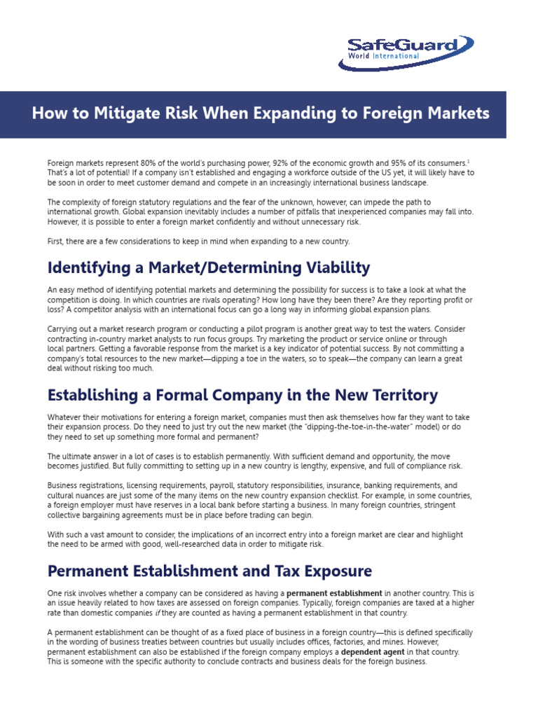 How To Mitigate Risk When Expanding To Foreign Markets | PDF