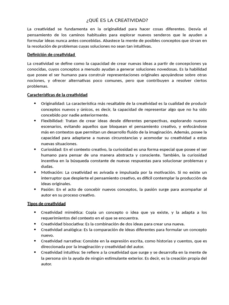 Definición y Tipos de Creatividad | PDF | Creatividad | Crecimiento ...