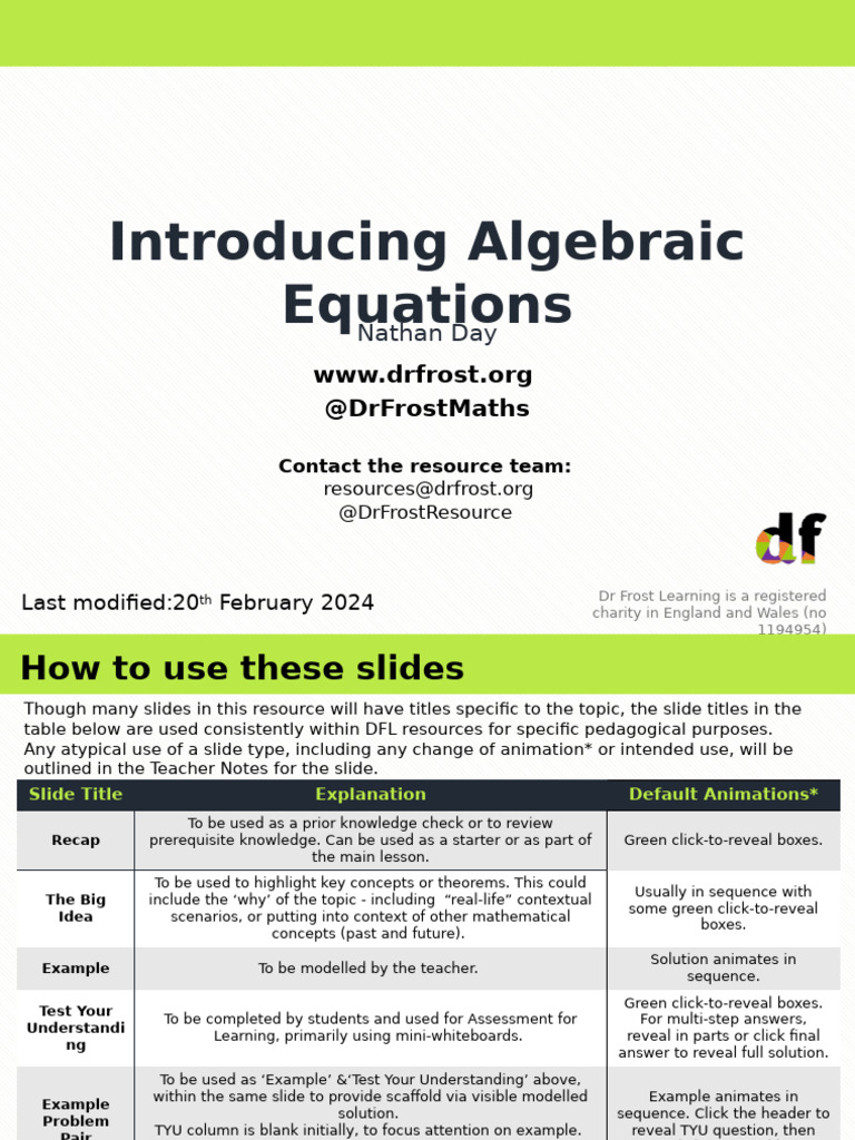 Introducing Algebraic Equations - Lesson | PDF