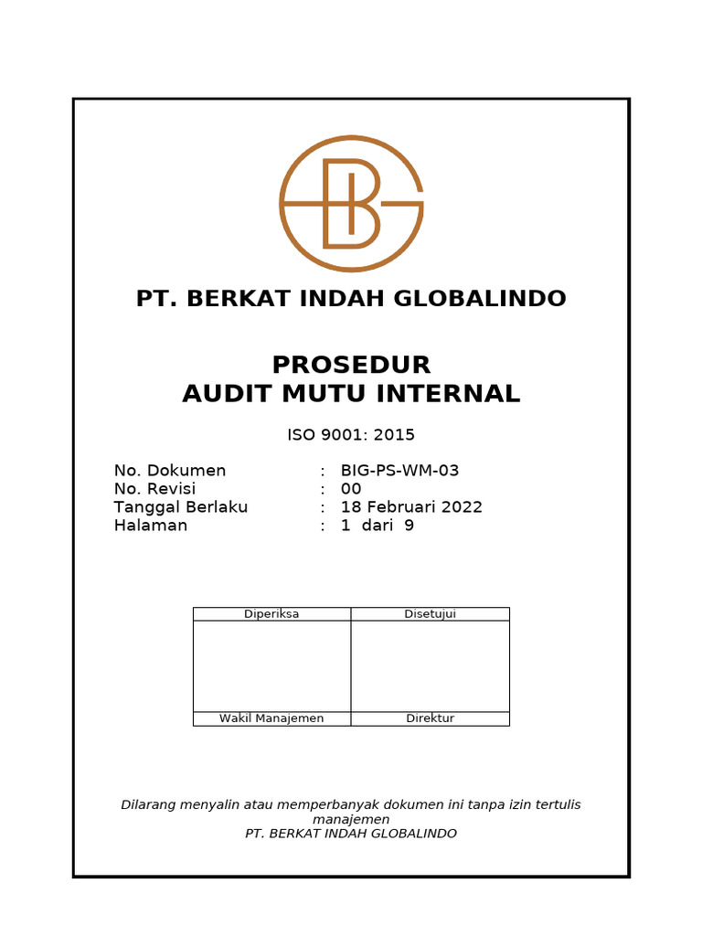 BIG-PS-WM-03-00 Pro Audit Internal (BIG) | PDF