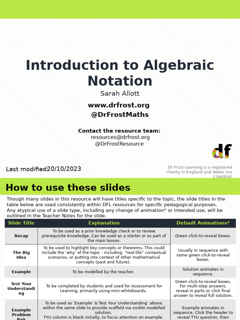 585 - Introduction To Algebraic Notation - Lesson | PDF