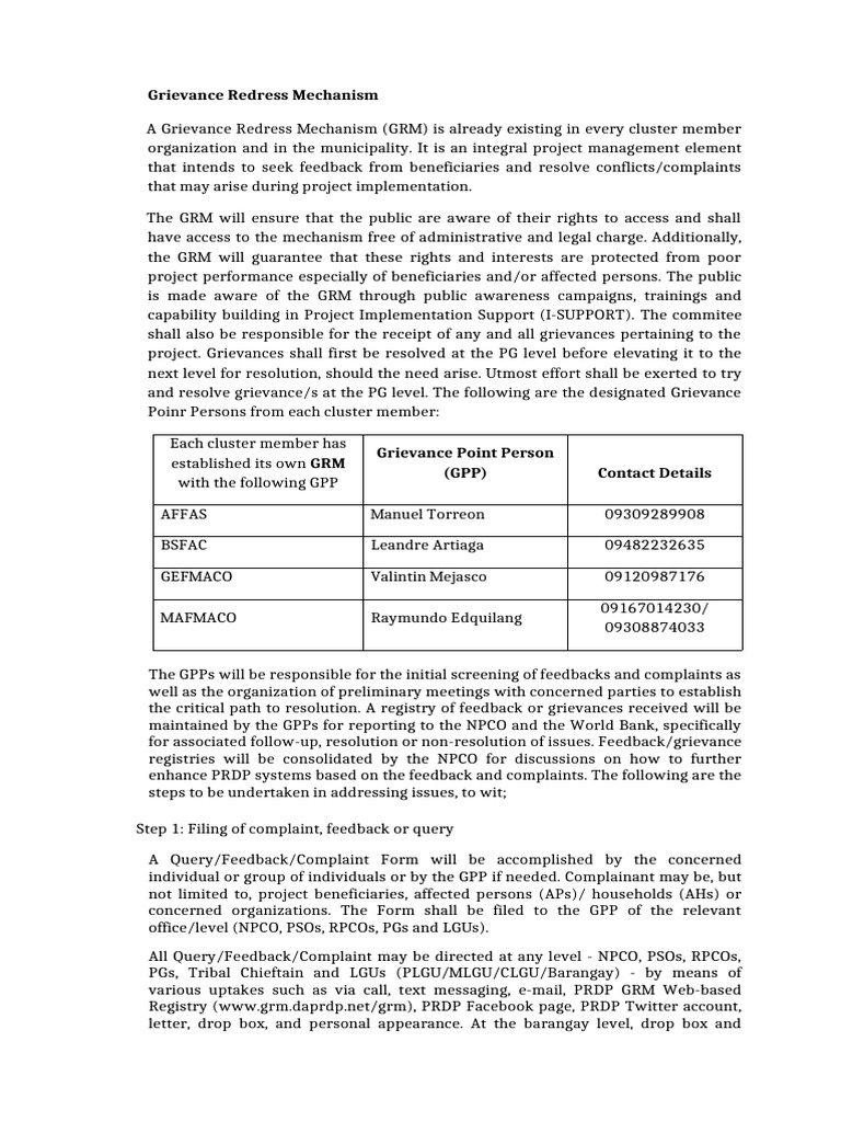 (for posted)Grievance Redress Mechanism Flow | PDF
