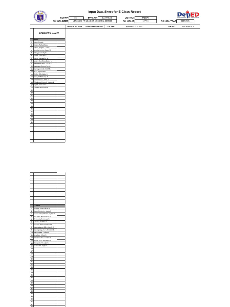 Class Record Math | PDF