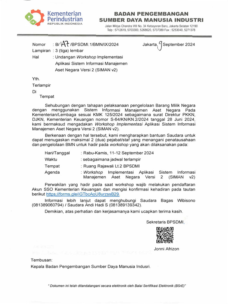 Undangan Workshop Implementasi Aplikasi SIMAN V2 | PDF