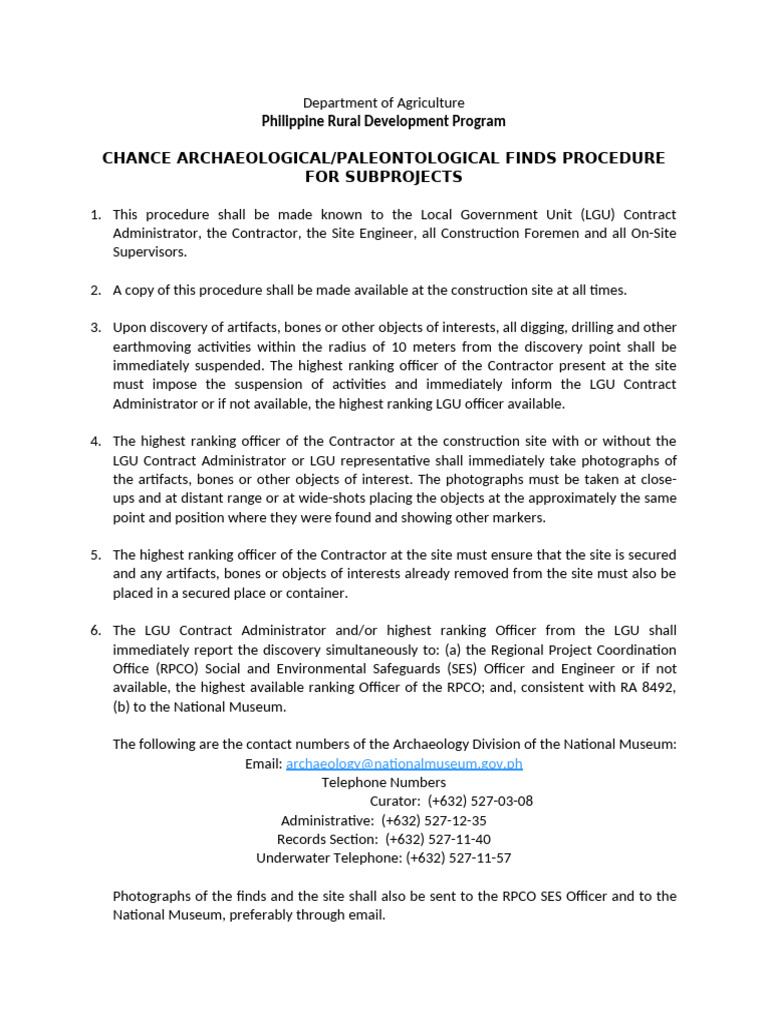 (For Posted) CHANCE ARCHAEOLOGICAL, PALEONTOLOGICAL FINDS PROCEDURE FOR ...