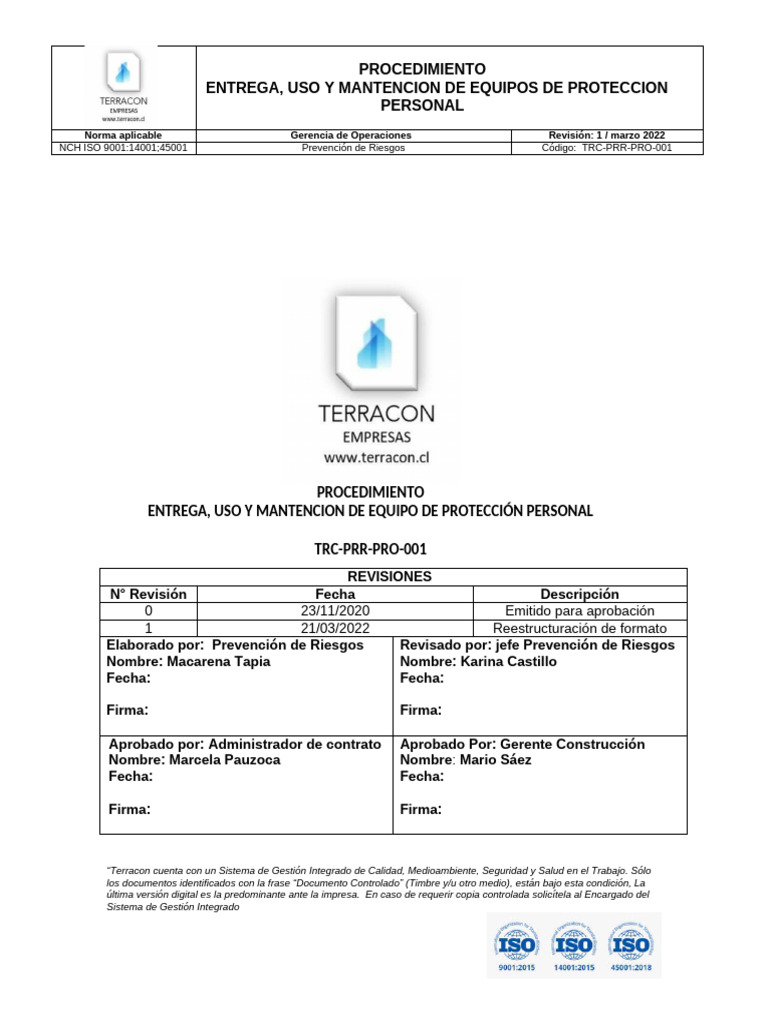 Trc-Pro-Pdr-001 Rev.b. Uso de Epp | PDF