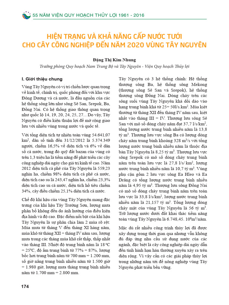 Hien Trang Va Kha Nang Cap Nuoc Tuoi Cho Cay Cong Nghiep Den Nam 2020 | PDF