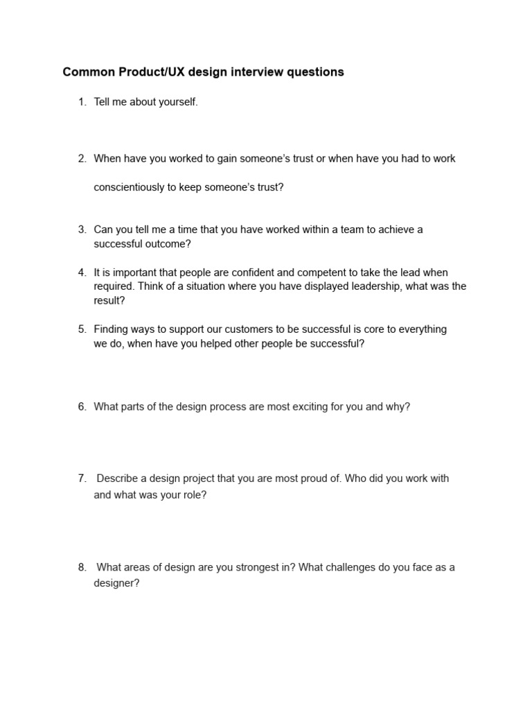 Common Product & UX Design Interview Questions | PDF