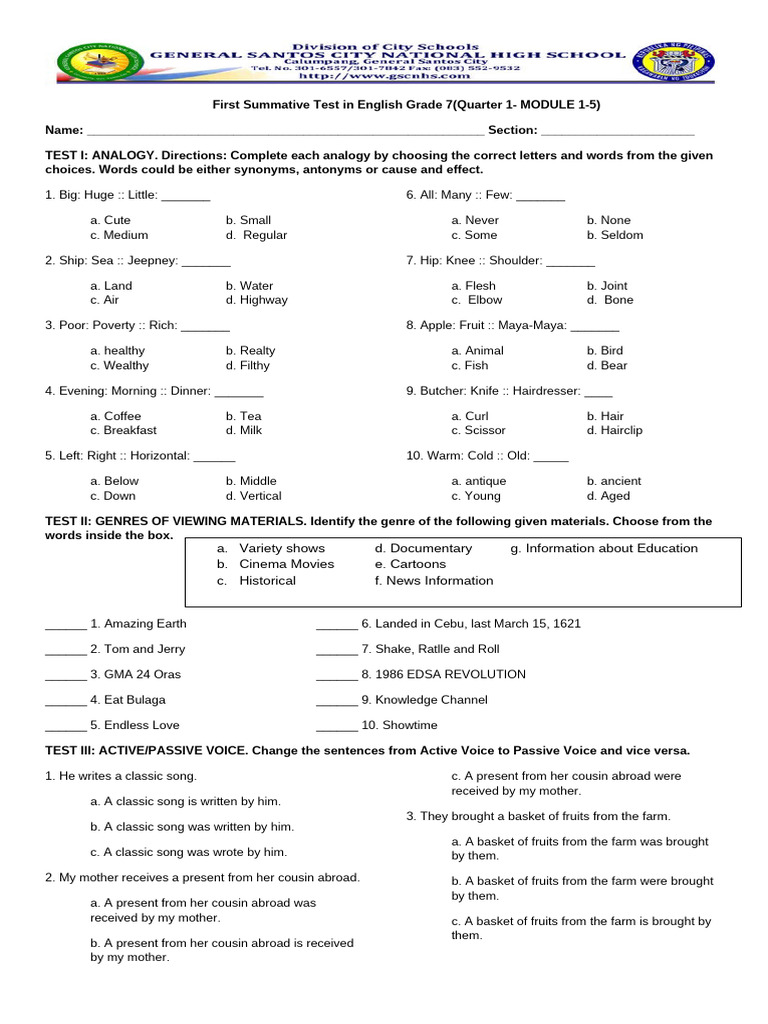 First Summative (Module 1-5) | PDF