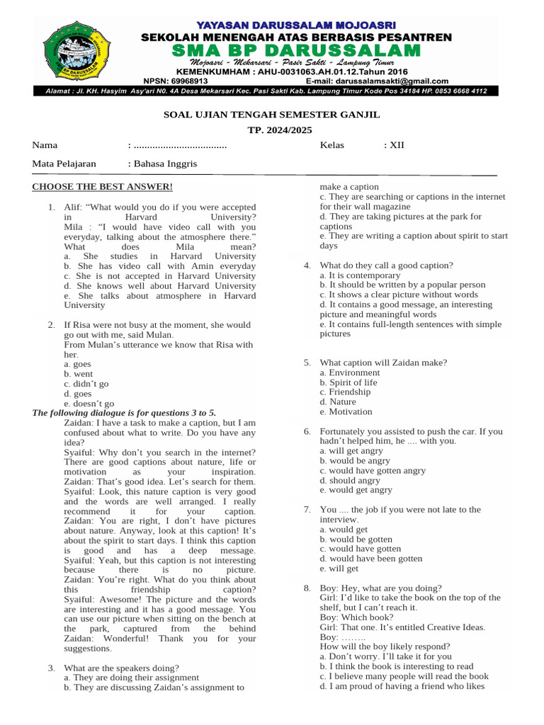 soal sma B.ING | PDF