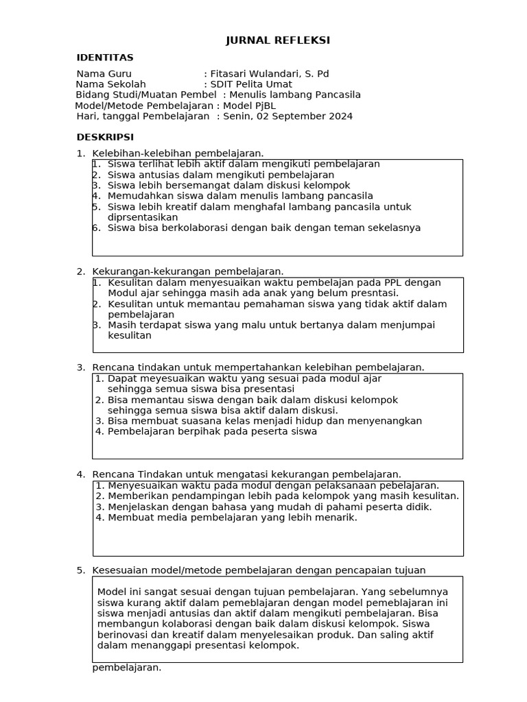 contoh jurnal refleksi (1) | PDF