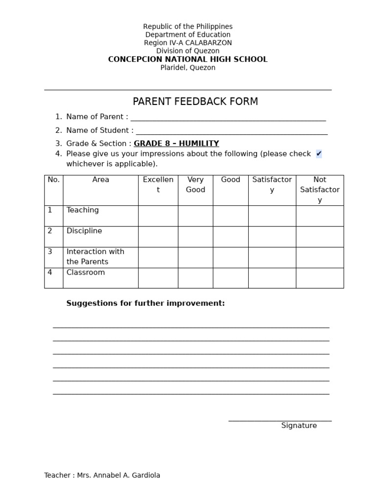 parenr feedback form | PDF