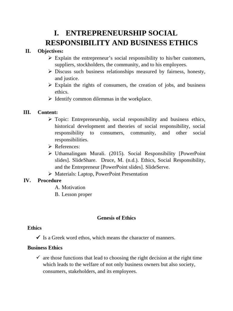 Entrepreneurship Social Responsibility and Business Ethics 10 ...