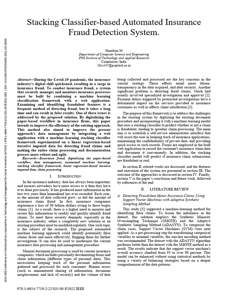 Stacking Classifier-Based Automated Insurance Fraud Detection System | PDF