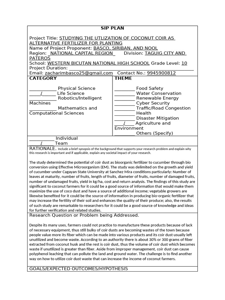 SIP Proposal - Coconut Coir | PDF