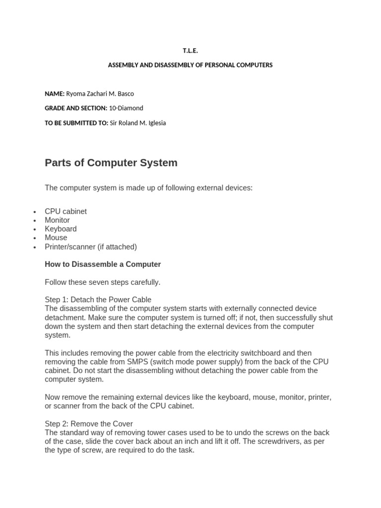Steps On Computer Assembly and Disassembly | PDF