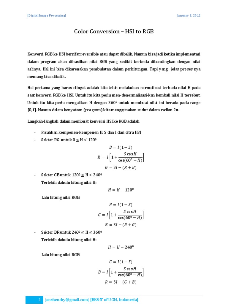 HSI To RGB | PDF