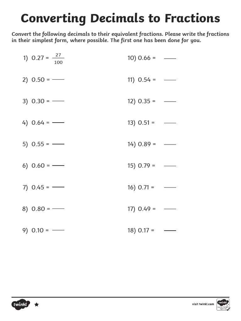 Au t2 M 2514 Converting Decimals To Fractions Differentiated Worksheets ...