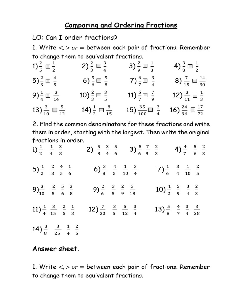 Comparing-and-Ordering-Fractions | PDF
