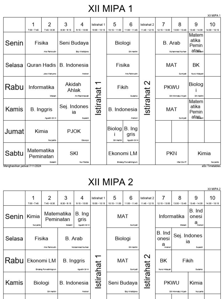 Jadwal Kelas_1(1) | PDF
