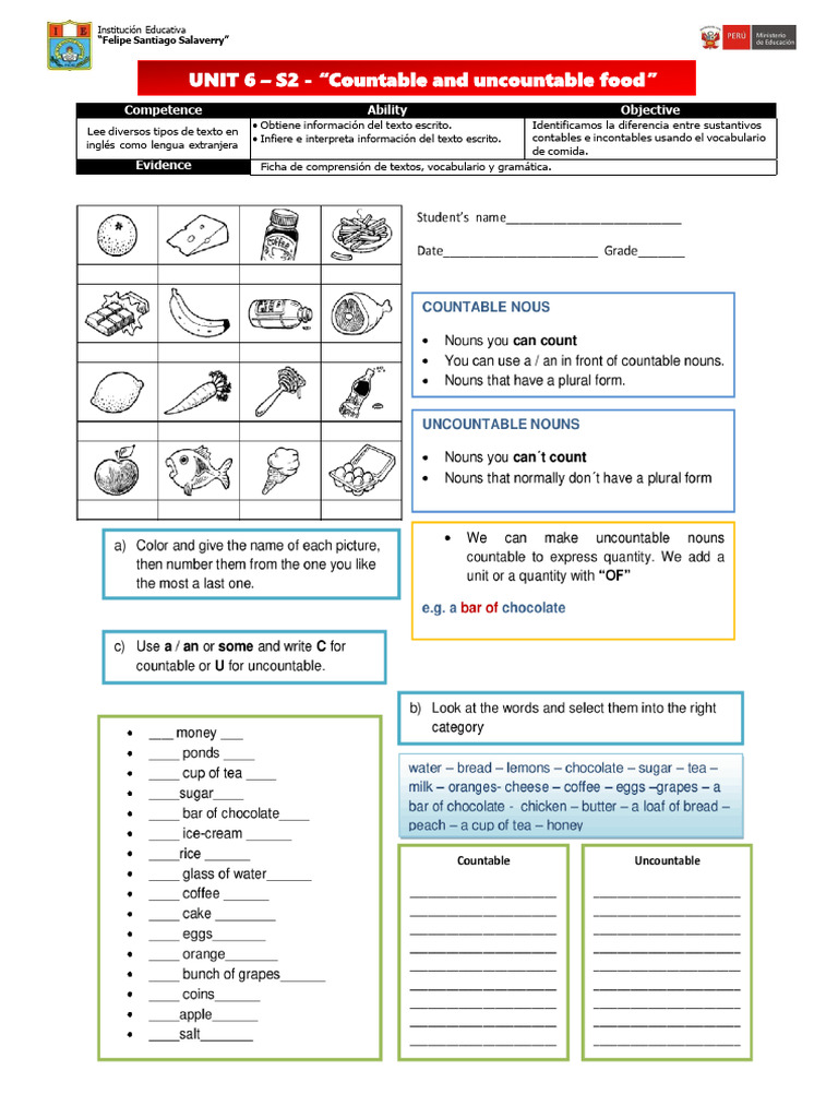 Countable And Uncountable Nouns Pdf