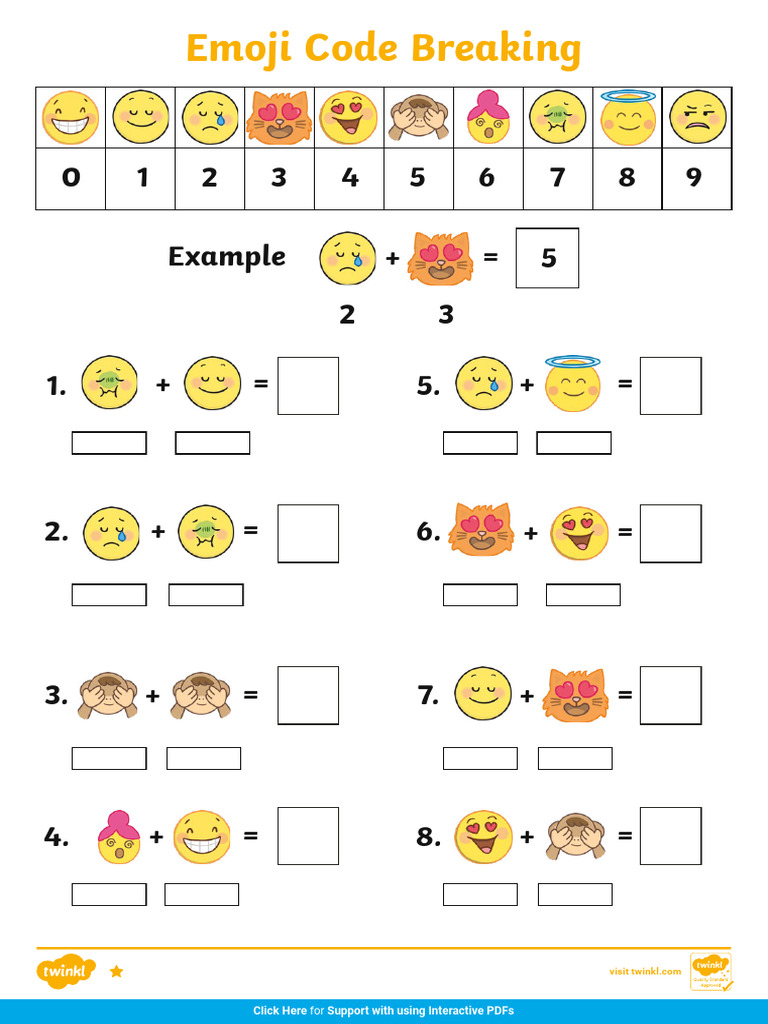 Emoji Addition Crack the Secret Code Maths Worksheets | PDF