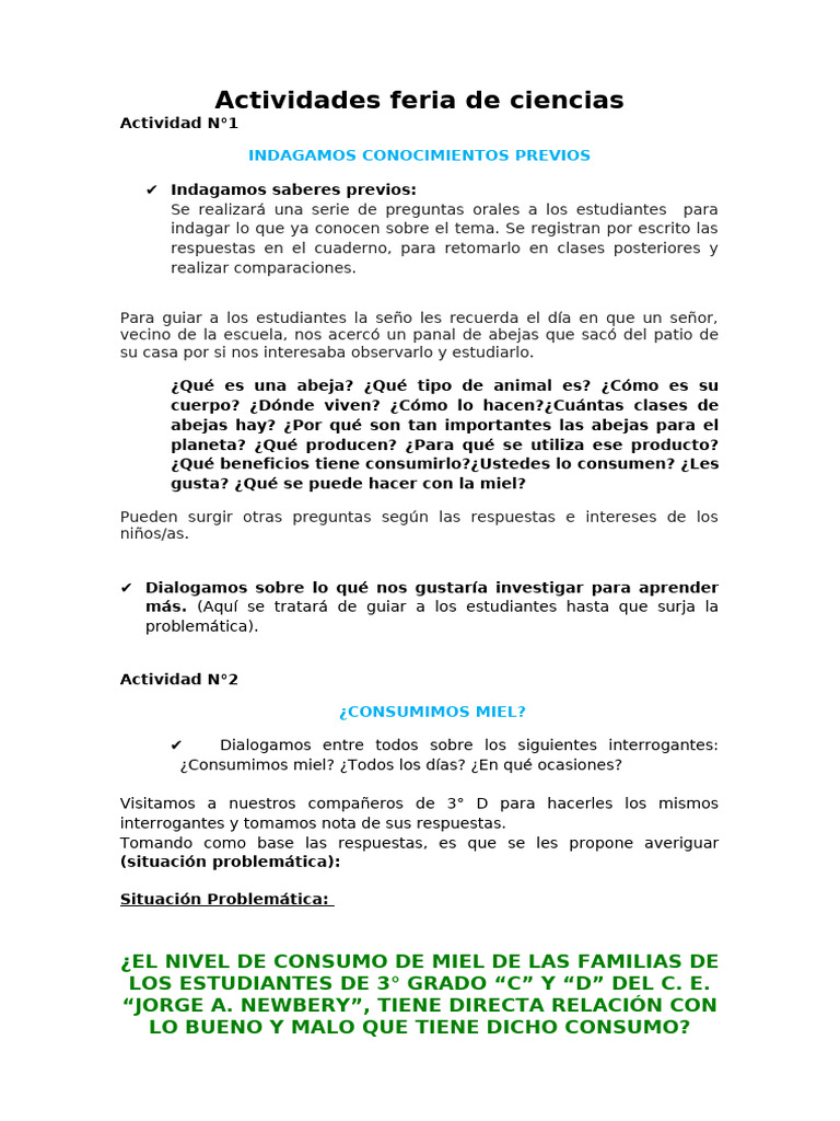 Actividades Feria de Ciencias. ABEJAS | PDF