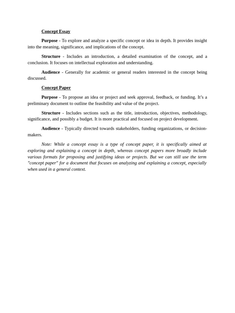 Concept Paper VS Concept Essay | PDF