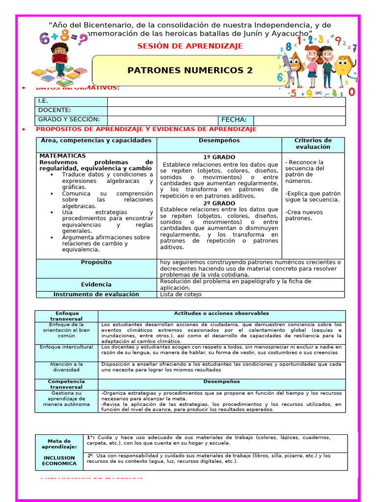 U4 S1 Sesion D4 Mat Hacemos Patrones Numericos 2 | PDF
