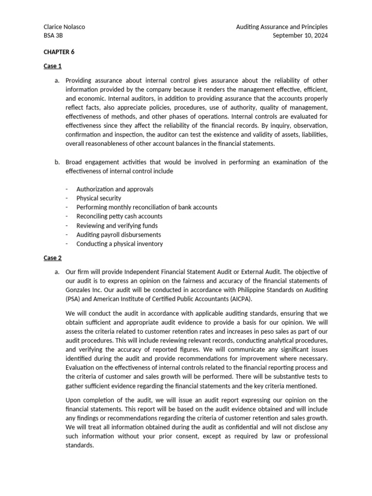 CHAPTER 6 Principles of Auditing and Assurance | PDF