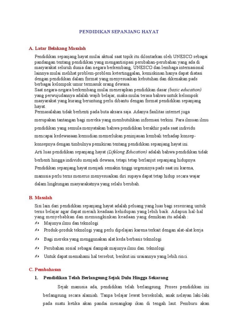 Pendidikan Sepanjang Hayat | PDF