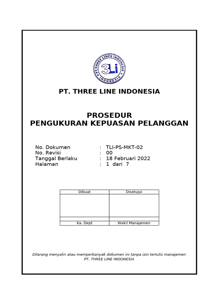 TLI-PS-MKT-02-00 Pro Pengukuran Kepuasan Pelanggan (TLI) | PDF