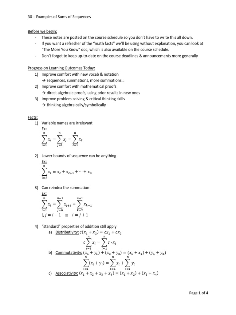 30 - Examples of Sums of Sequences - Typed | PDF