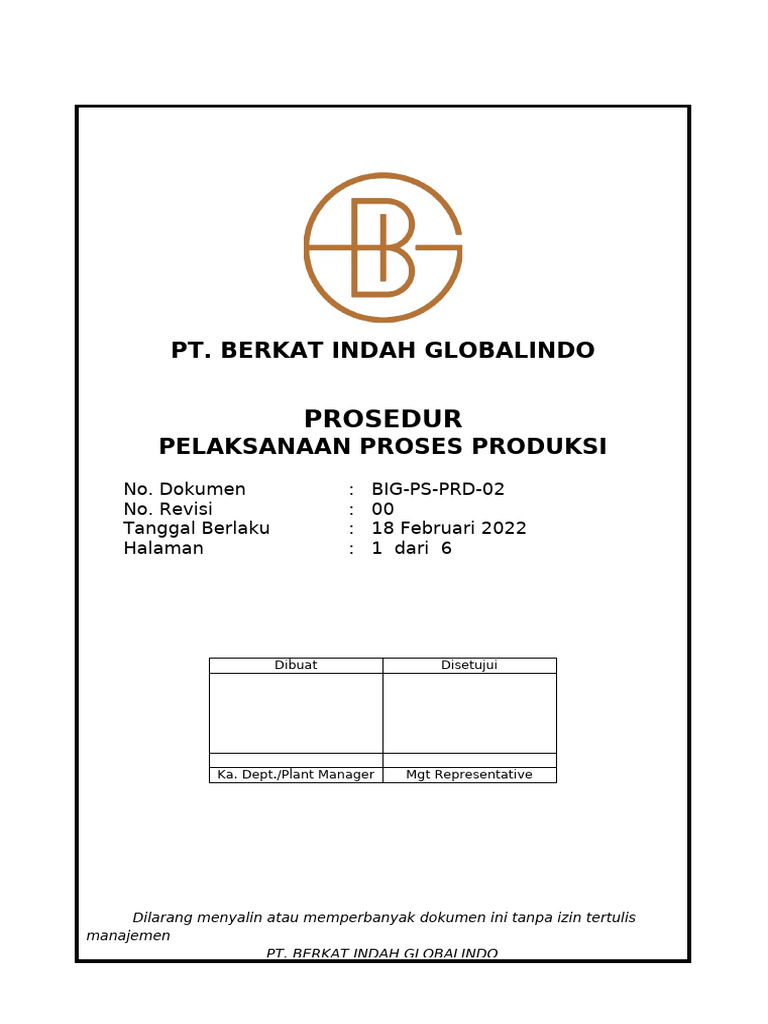 BIG-PS-PRD-02-00 Pro Proses Produksi (BIG) | PDF