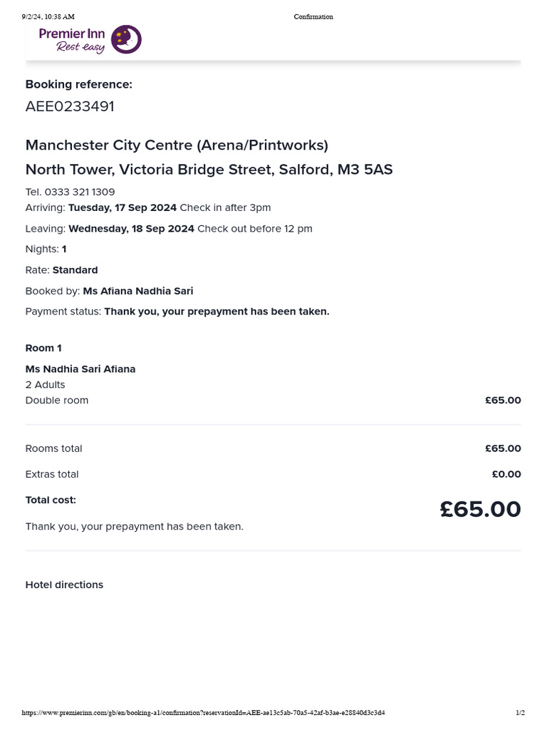 Manchester Hotel | PDF