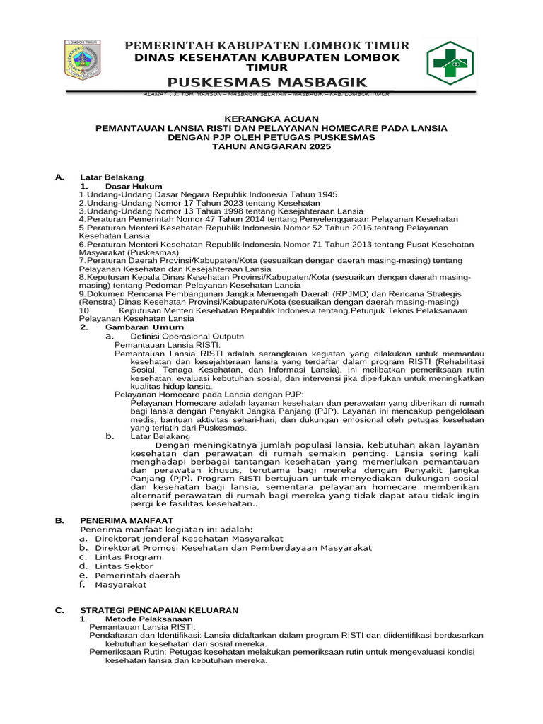 15 Tor Pemantauan Lansia Risti Dan Pelayanan Homecare Pada Lansia ...