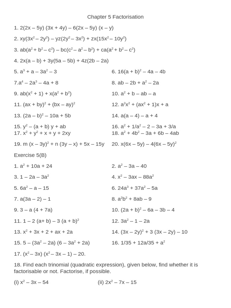 Chapter 5 Factorisation | PDF