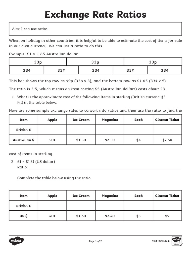 t2 M 5697 Exchange Rate Ratios Activity Sheet - Ver - 6 | PDF ...