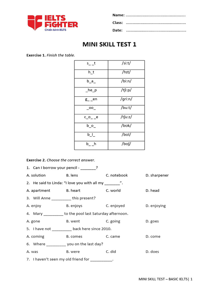 MINI SKILL TEST 1 | PDF