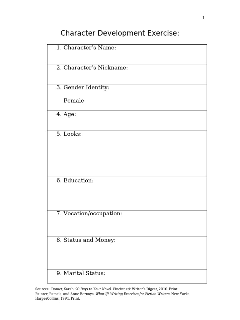Character Development Exercise Template | PDF