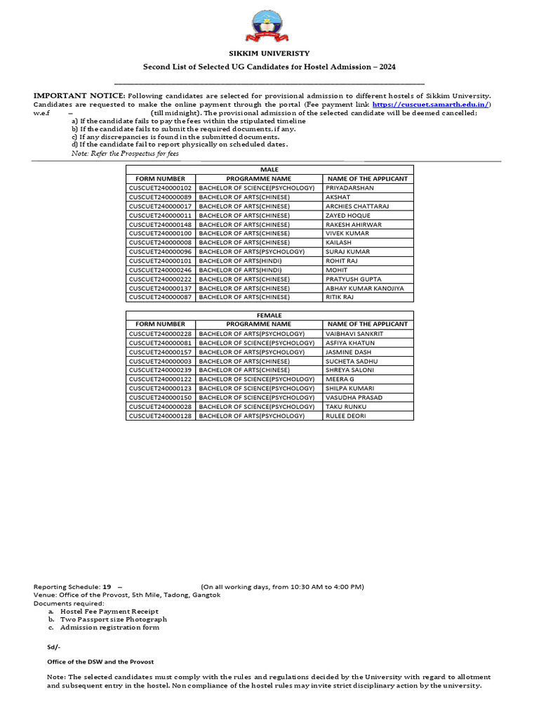 UG_HOSTEL_ADMISSION_2024_SECOND_MERIT | PDF