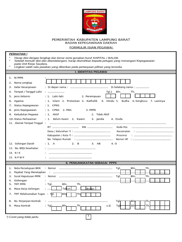 Formulir - Isian - Pegawai - PPPK Sukaraja | PDF