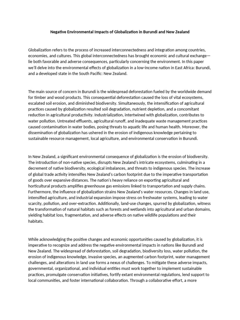 Negative Environmental Impacts of Globalization in Burundi and New ...