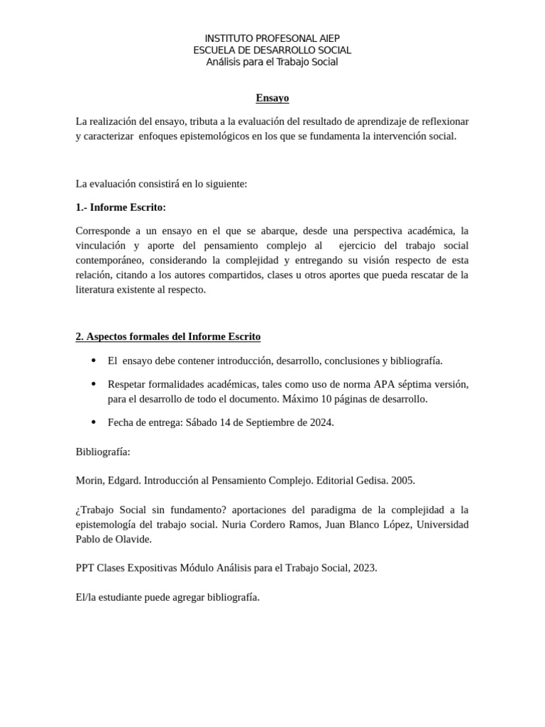 Pauta Ensayo Análisis para El Trabajo Social | PDF